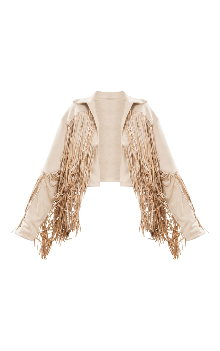Stone Faux Suede Fringe Cropped Jacket | PrettyLittleThing USA