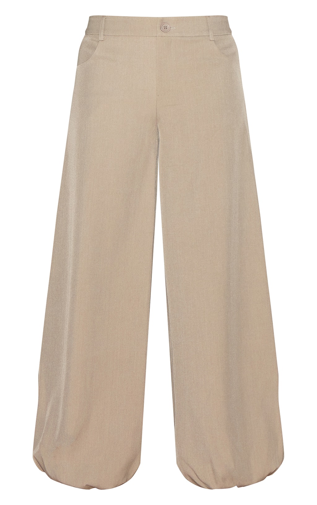 Taupe Woven Puffball Cuffed Trousers | Bottoms | PLT