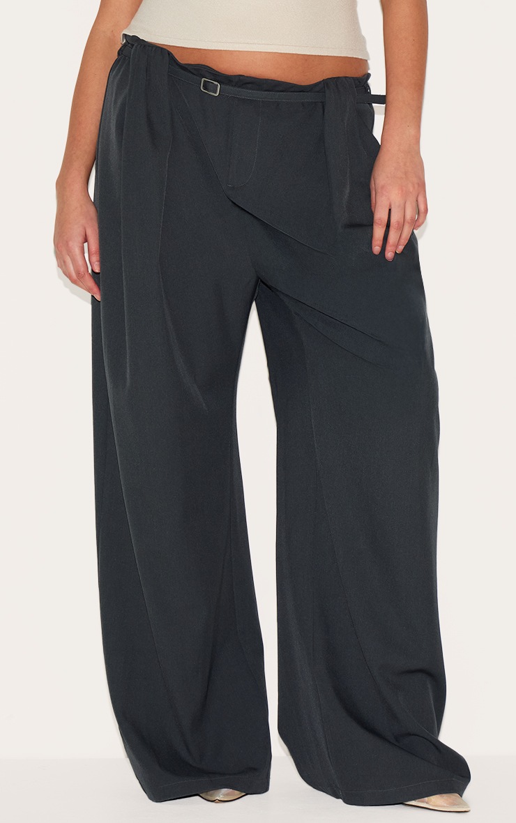 Plus Slate Grey Woven Belt Wide Leg Trousers | Plus Size | PLT