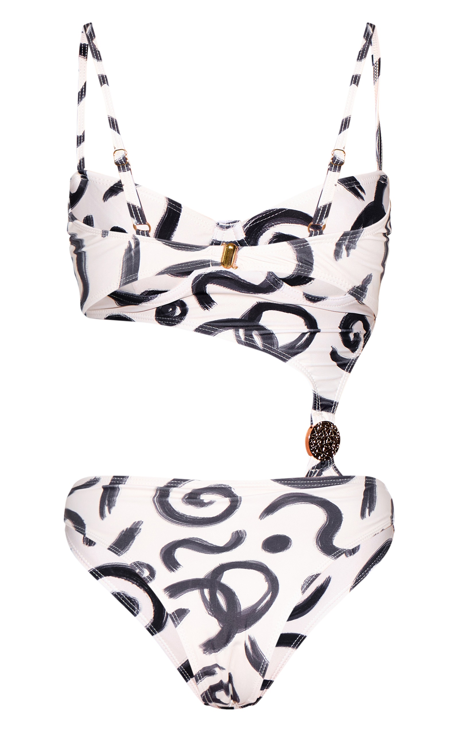 Monochrome Swirl Print Underwired Cut Out Swimsuit | Swimwear | PLT