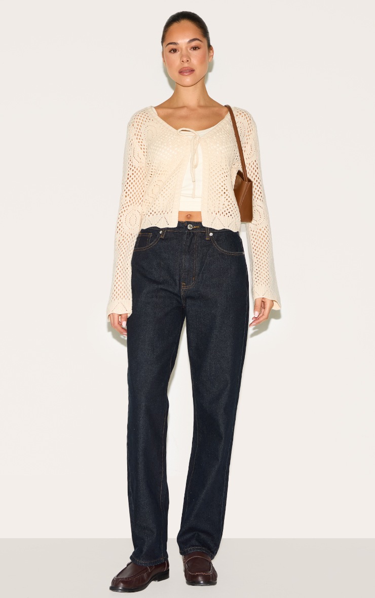 Oatmeal Crochet Tie Front Cardigan | Knitwear | PLT