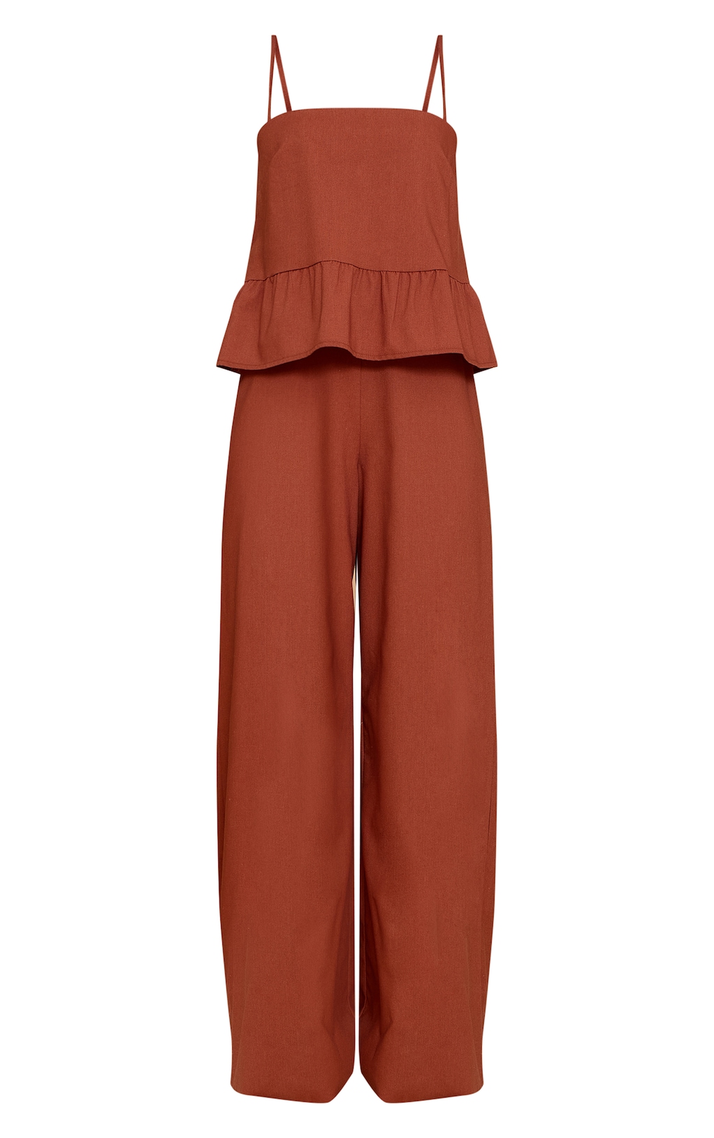 Rust Linen Blend Peplum Detail Overlay Jumpsuit | Dresses ...