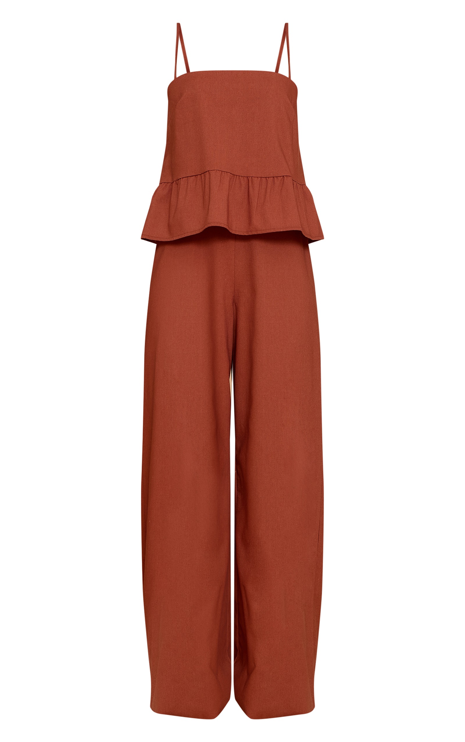 Rust Linen Blend Peplum Detail Overlay Jumpsuit | Dresses ...