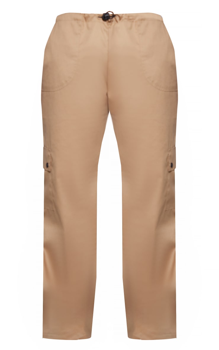 Camel Twill Toggle Waist Low Rise Trousers | PrettyLittleThing AUS