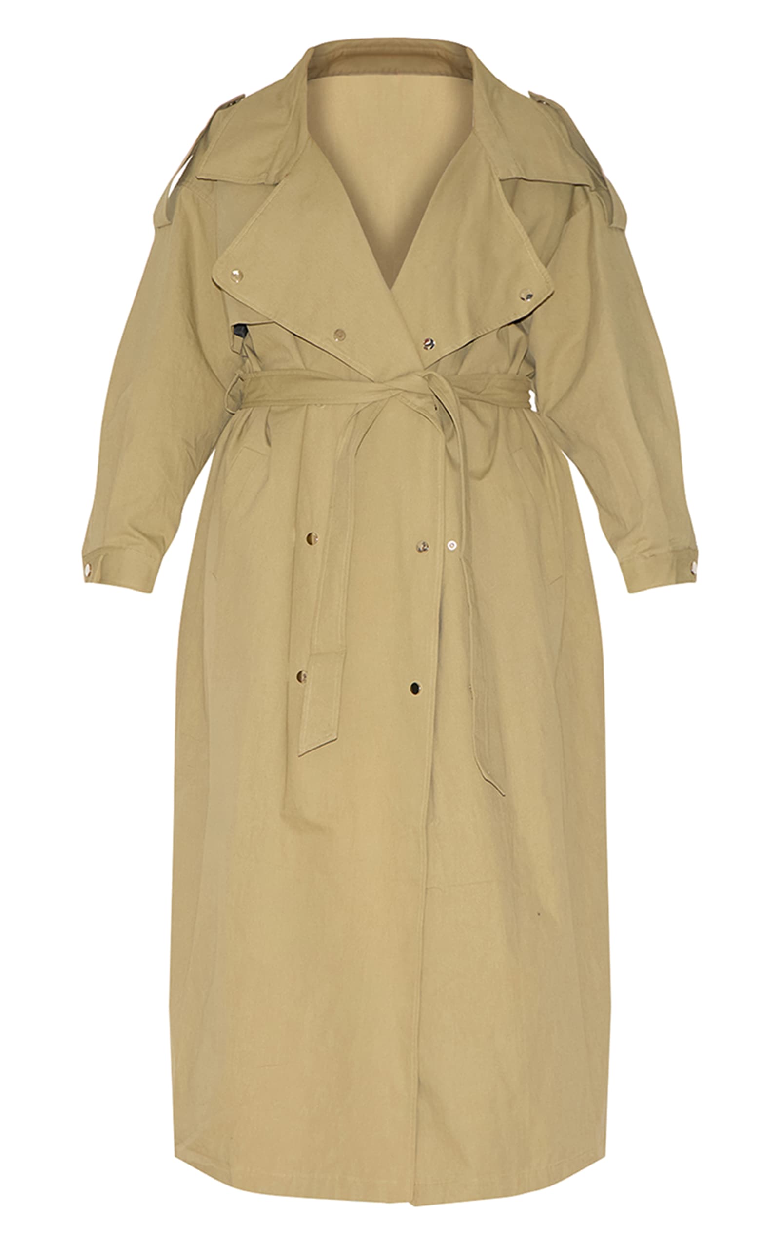 Plus Light Khaki Popper Detail Trench Coat | Plus Size | PLT