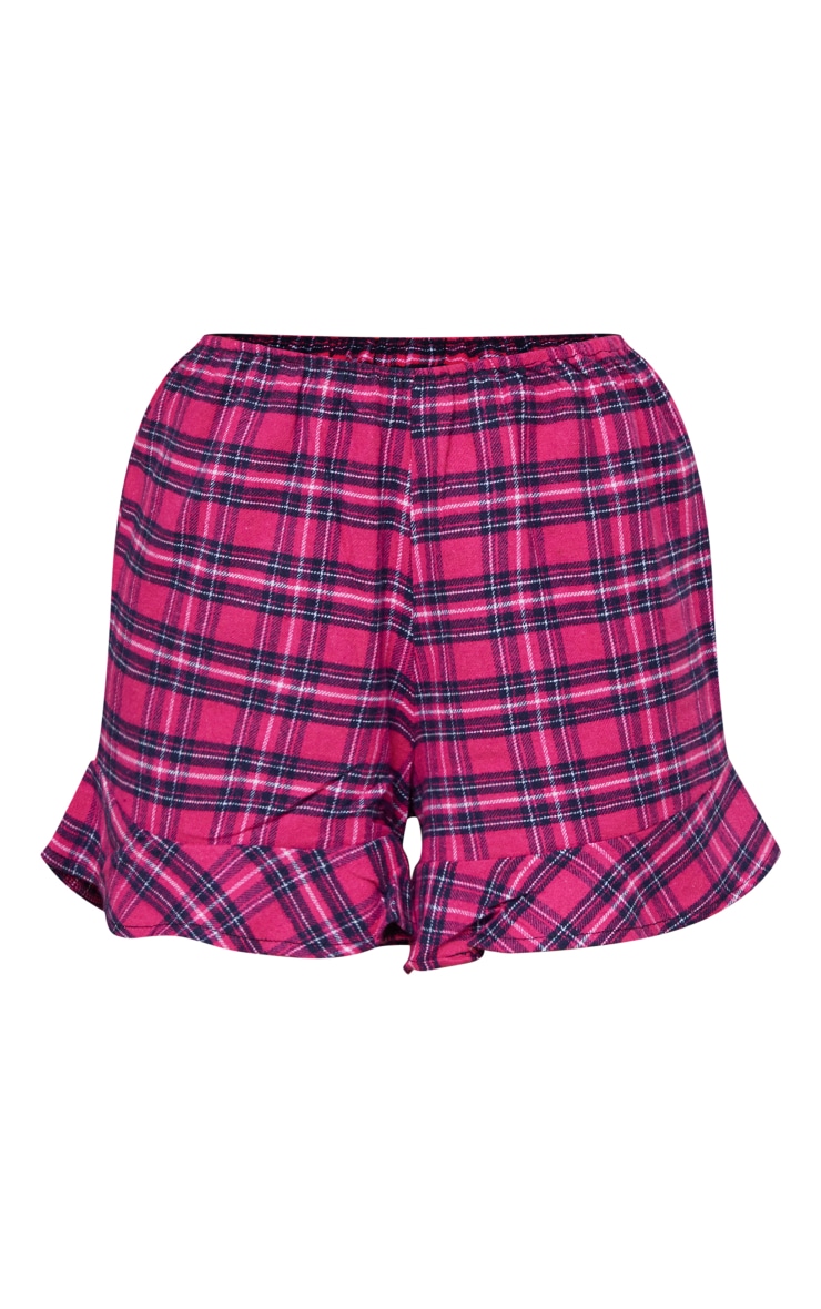 Petite Pink Tartan Frill Shorts | PrettyLittleThing