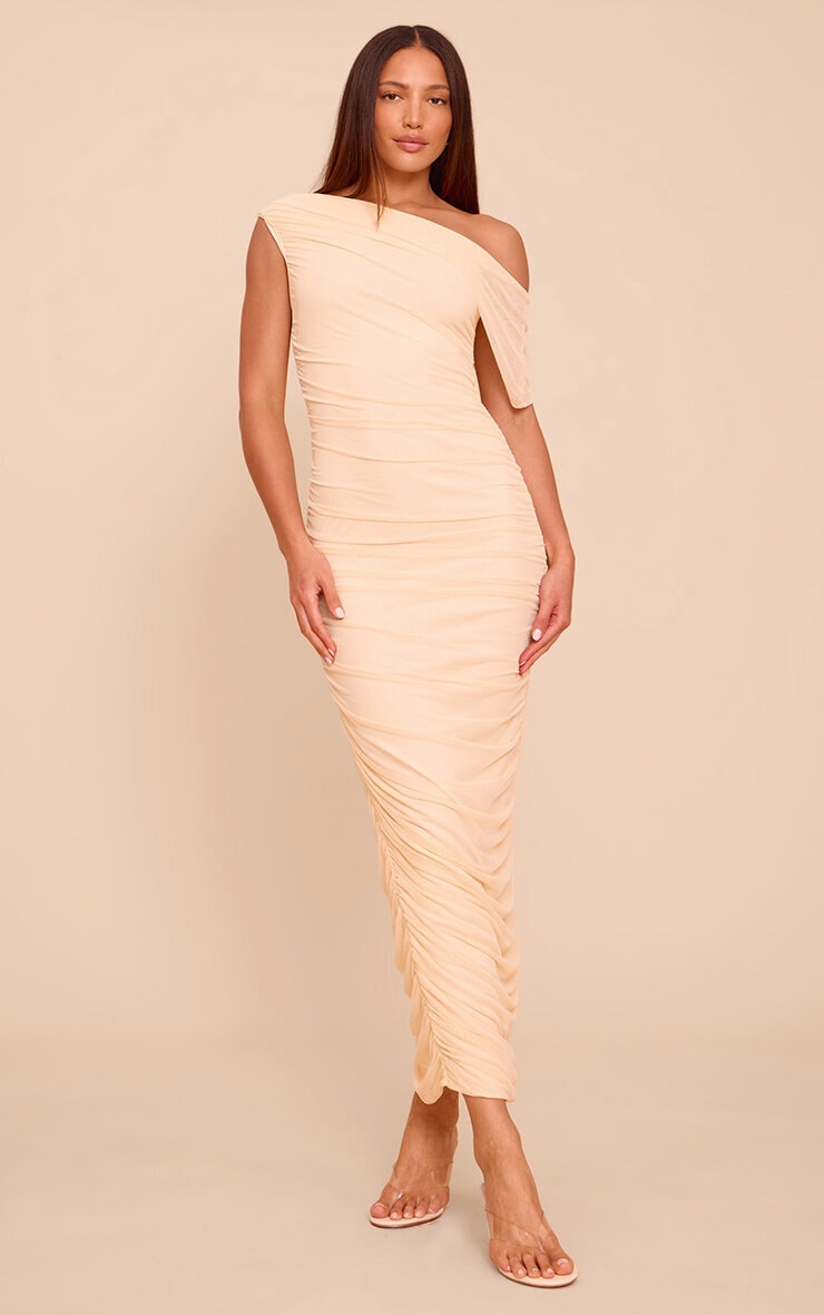 Tall Almond Mesh Overlay One Shoulder Maxi Dress | Tall ...