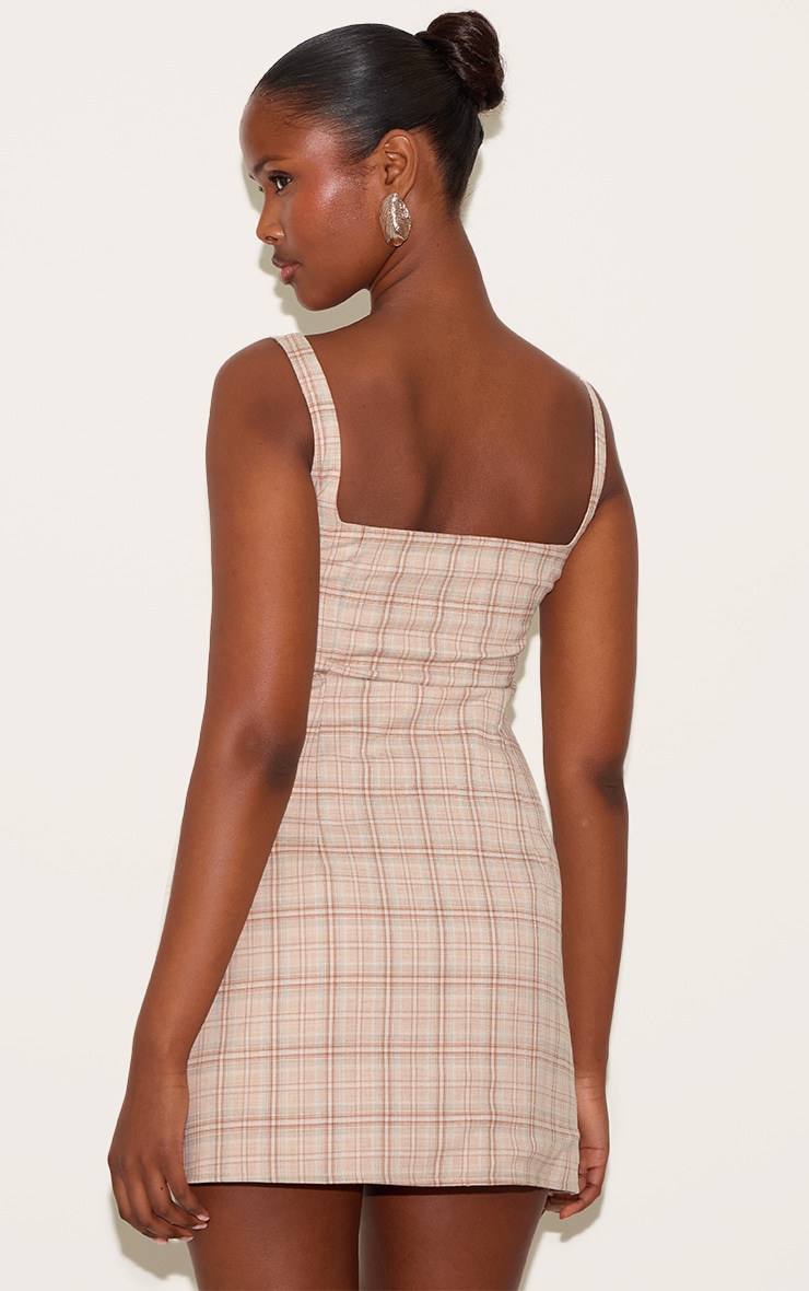 Beige Multi Checked Bodice A-line Dress | Dresses | PLT
