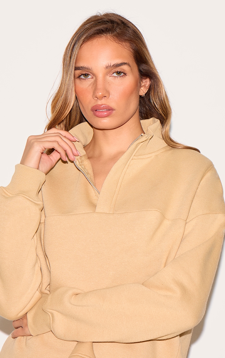 Latte Drawstring Hem Quarter Zip Sweatshirt | Athleisure | PLT