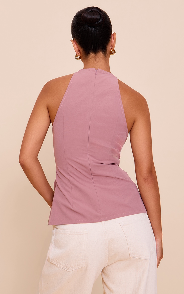 Mauve Ruched Detail High Neck Longline Top | Tops | PrettyLittleThing AUS