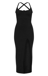 Black Soft Rib Cut Out Tie Back Midaxi Dress | Dresses | PrettyLittleThing