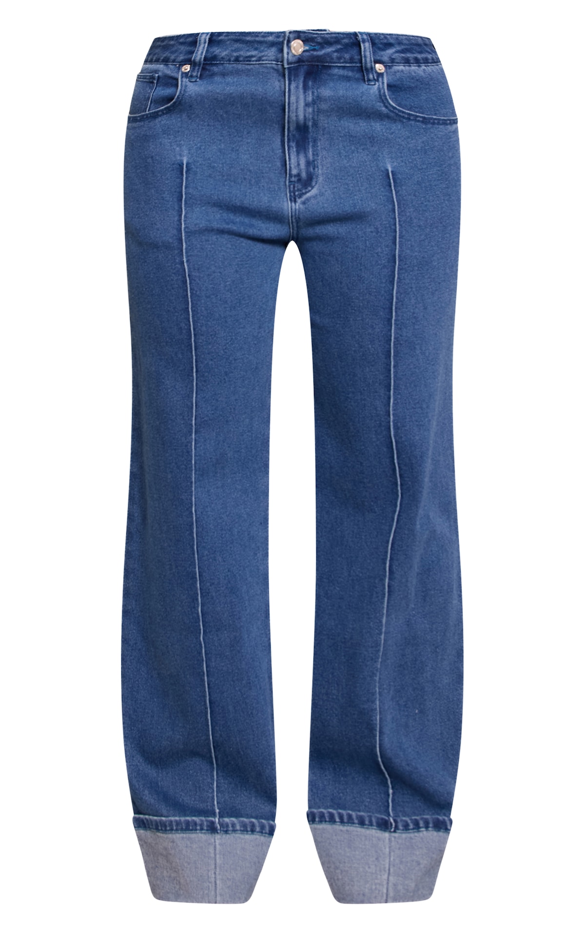 Shape Dark Blue Highwaisted Stretch Denim Pintuck Turn Up Hem Jeans ...