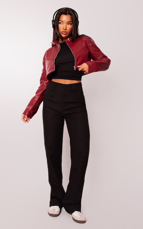 Cherry Red Quilted Super Cropped PU Jacket | Outerwear | PLT