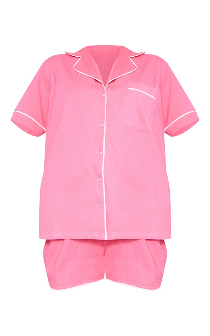 Hot Pink Jersey Piping Detail Short Pj Set | PrettyLittleThing USA