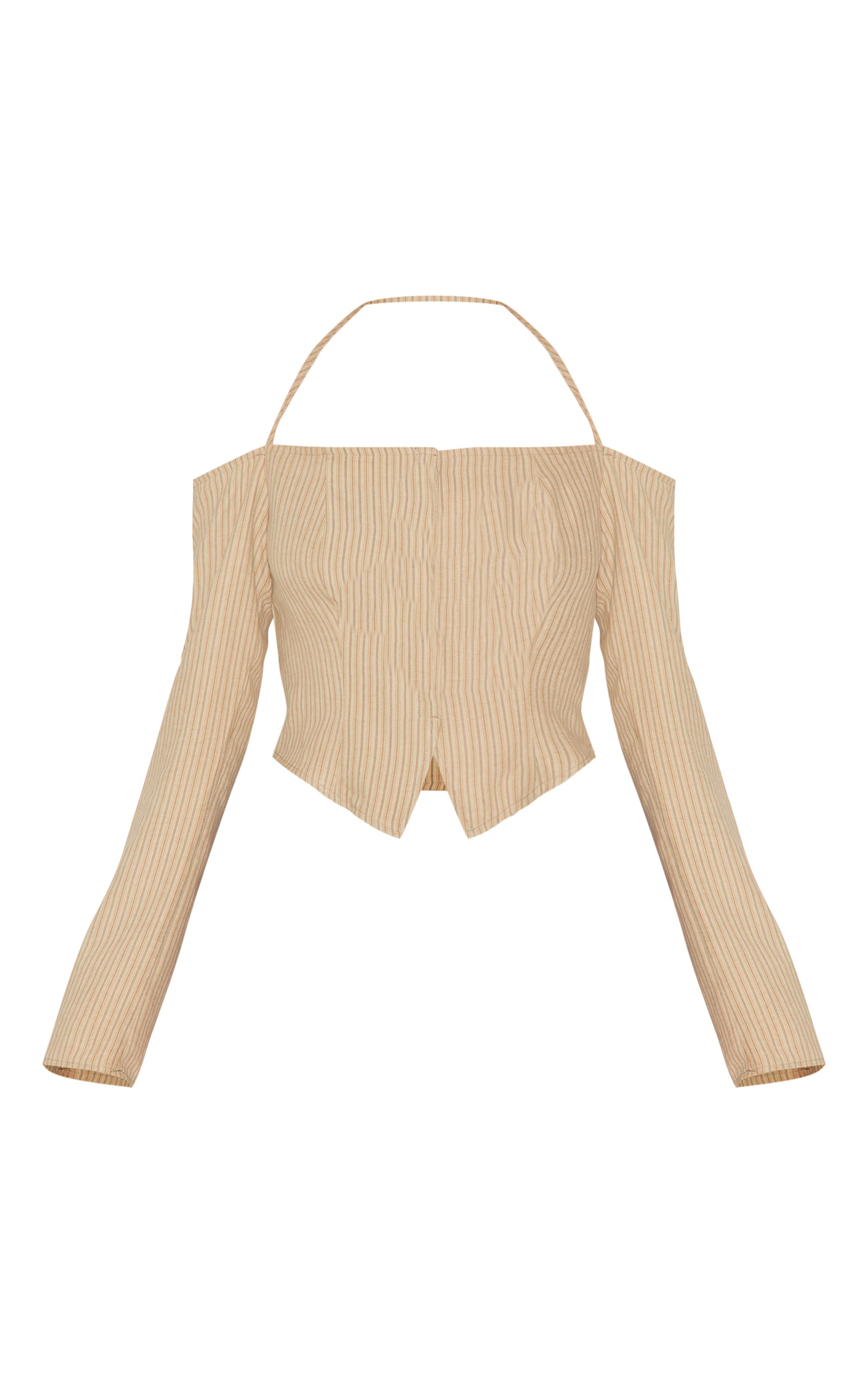 Cream Striped Bardot Peach Skin Flared Shirt | Tops | PLT USA