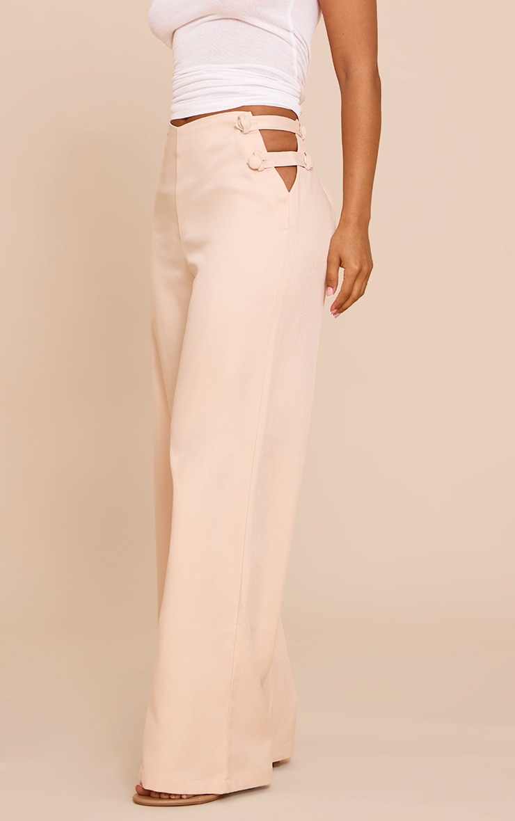 Petite Beige Cut Out Detail Wide Leg Trousers | Petite | PLT