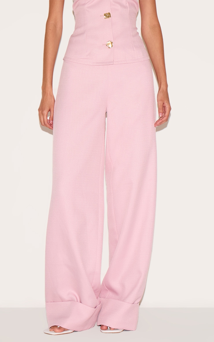 Pale Rose Textured Woven Wide Leg Trouser | Co-ords | PLT