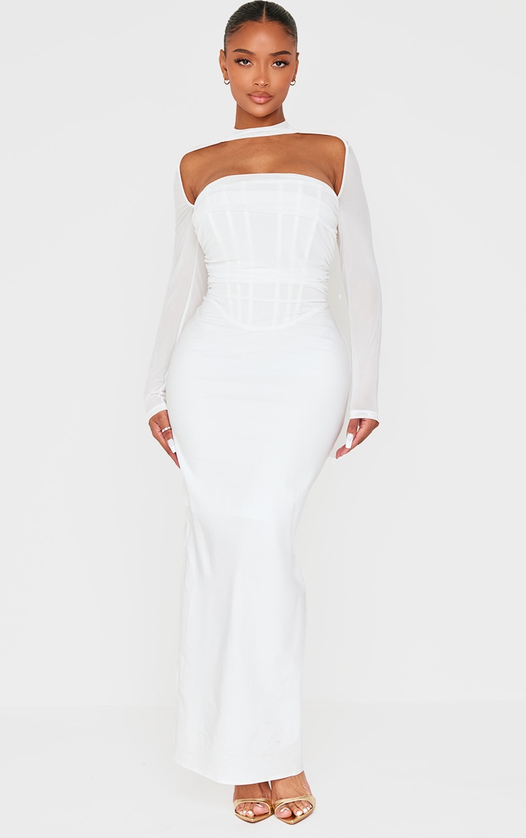Shape Robe Longue En Blanc À Détail Corset Froncé Et Manches Longues ...