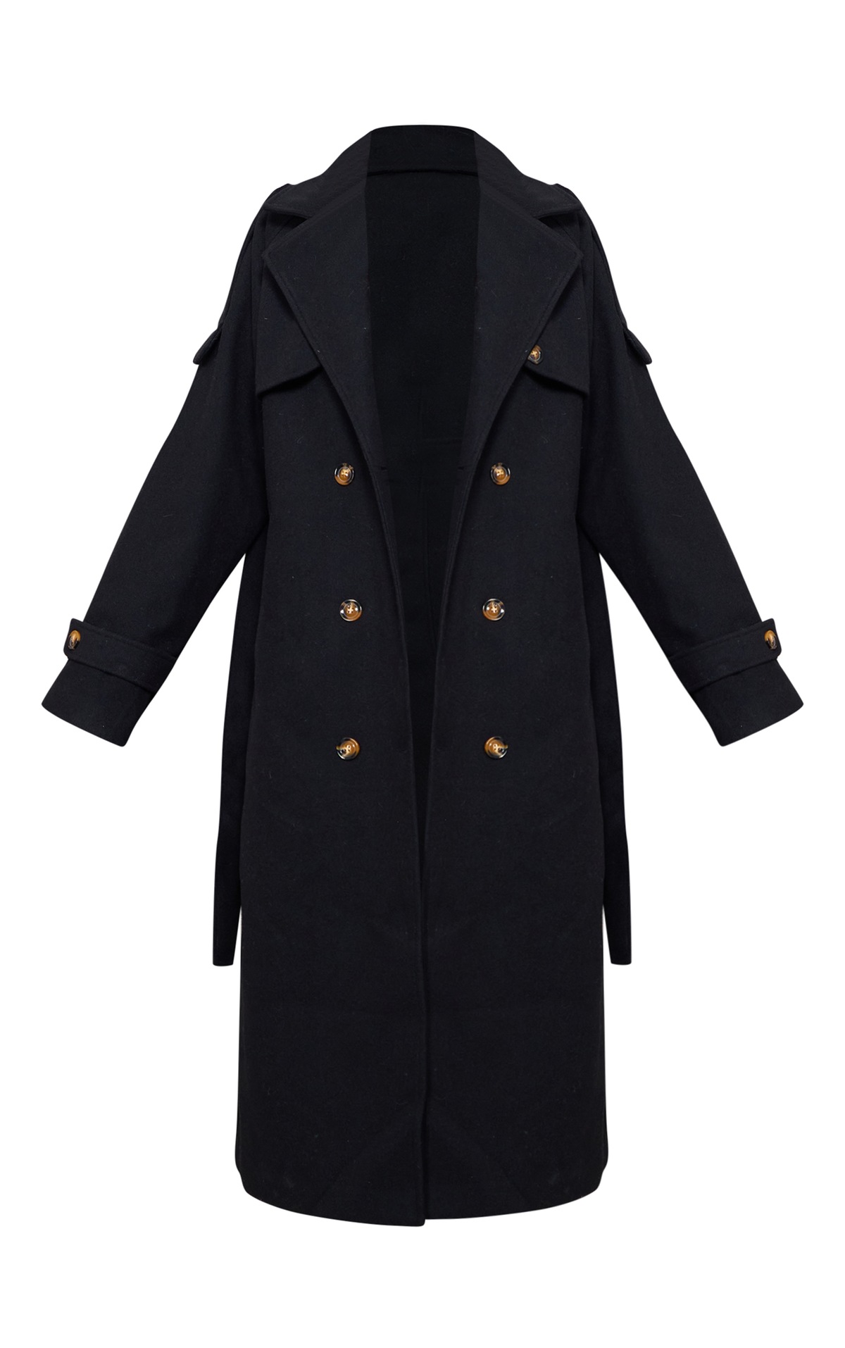 Tall Black Double Breasted Military Trim Coat | Tall ...