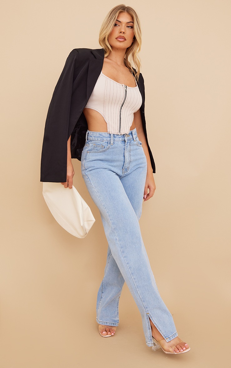 Stone Contrast Stitch Zip Up Crop Top | Tops | PrettyLittleThing