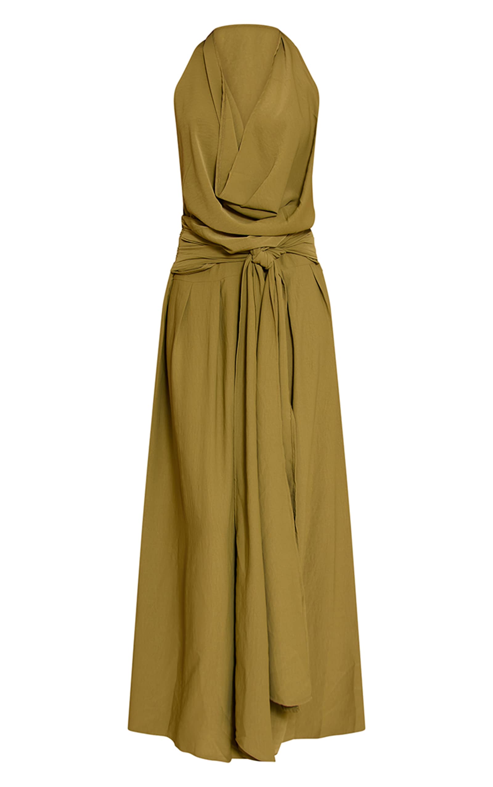 Olive Floaty Woven Cowl Neck Low Back Maxi Dress | Dresses | PLT