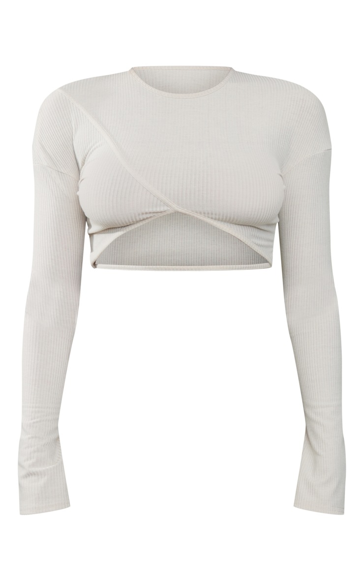 Beige Rib Cut Out Strap Detail Crop Top | PrettyLittleThing