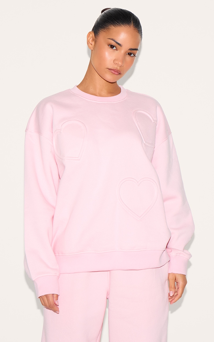 Petite Pink Embossed Heart Detail Sweatshirt | Petite ...