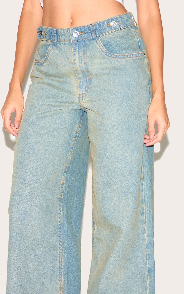 Vintage Mid Rise Button Waistband Wide Leg Jeans | Denim | PLT