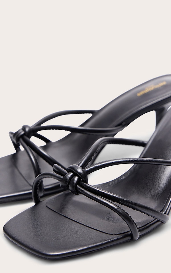 Black PU Wide Fit Square Toe Knotted Heeled Mules | Footwear | PLT