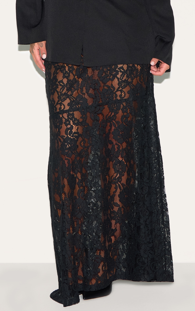 Plus Black Floral Lace Sheer Maxi Skirt | Plus Size | PLT USA