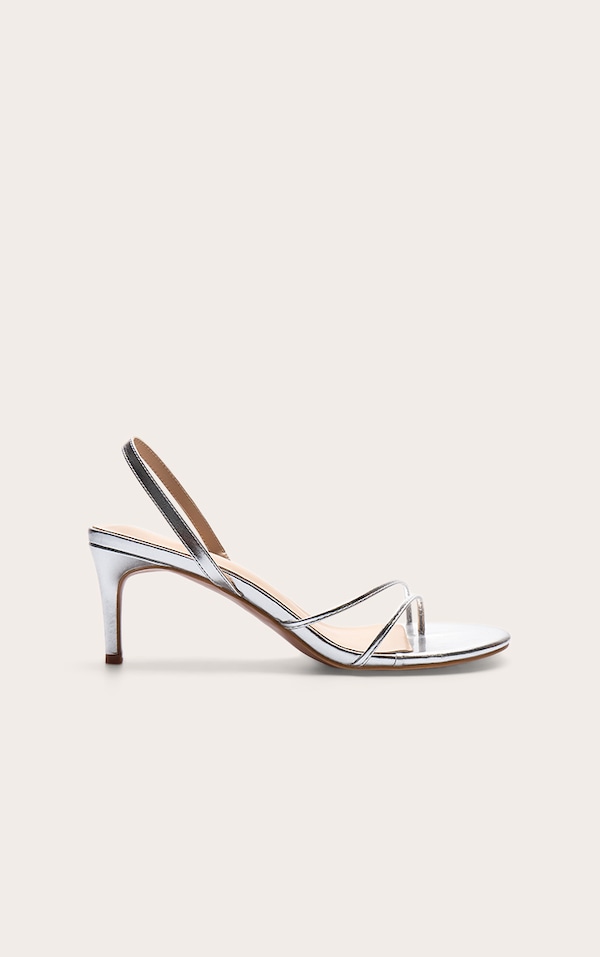 Silver Double Strap Round Toe Low Heeled Slingback | Footwear | PLT