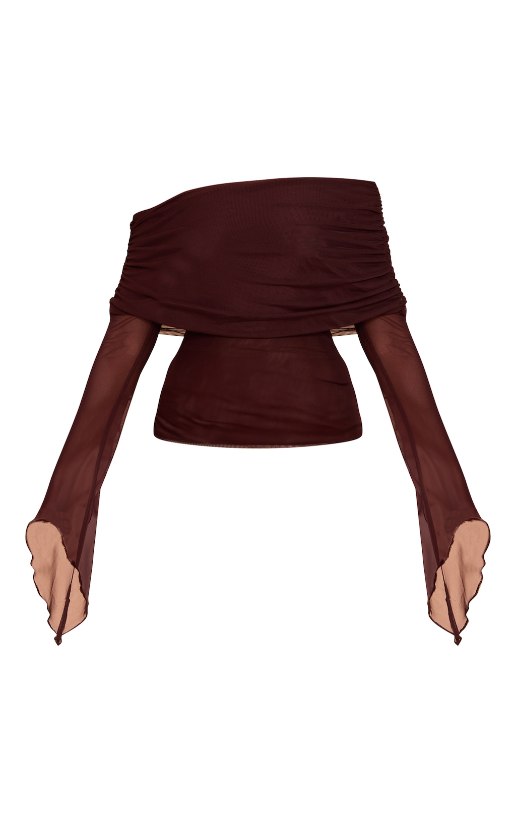 Deep Chocolate Mesh Fold Over Extreme Sleeve Top | Tops | PLT