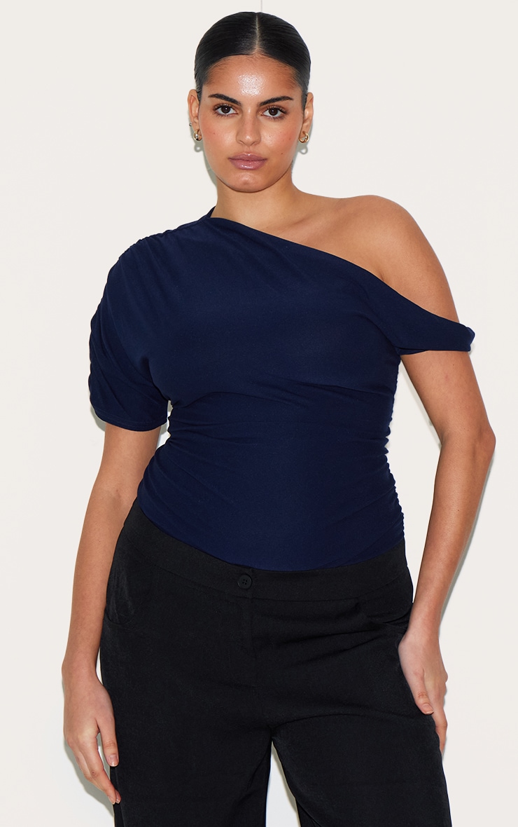 Plus Navy Soft Touch Twist Detail Bodysuit | Plus Size | PrettyLittleThing