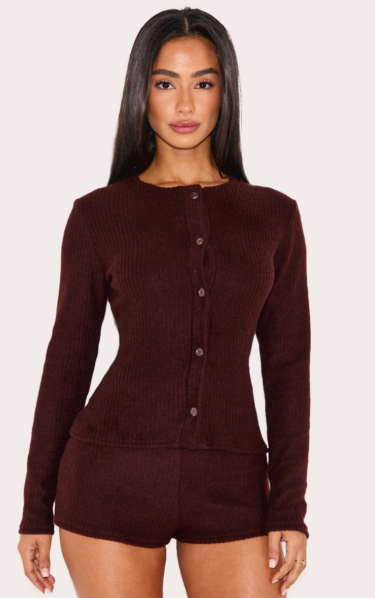 Petite Chocolate Brushed Rib Button Through Top | Petite ...