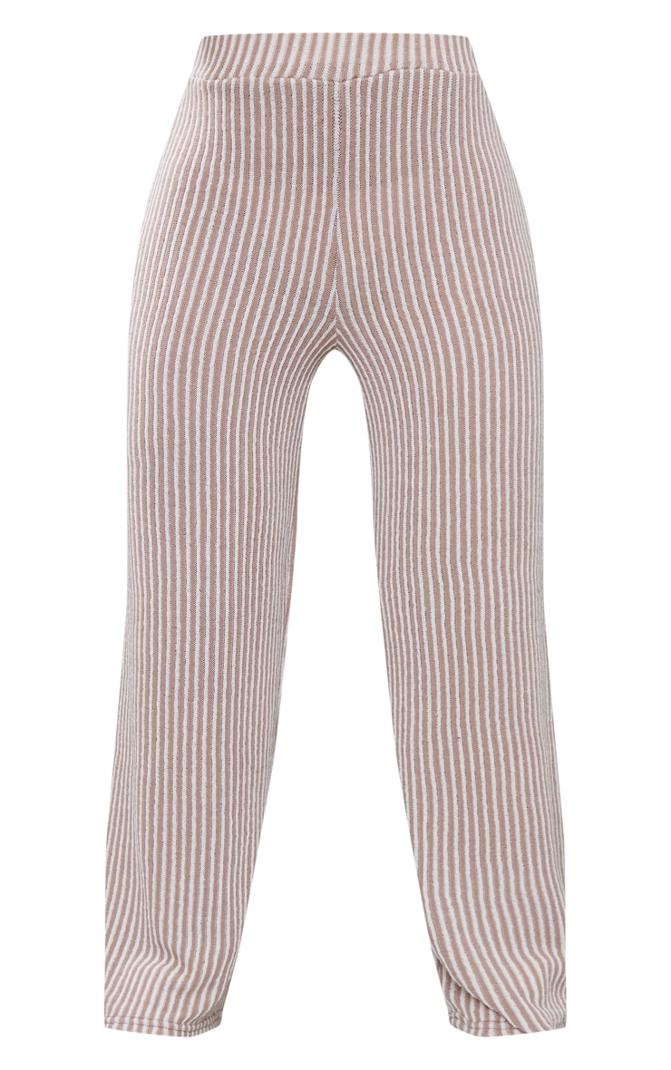 Brown Textured Jersey Striped Floaty Pants | PrettyLittleThing CA