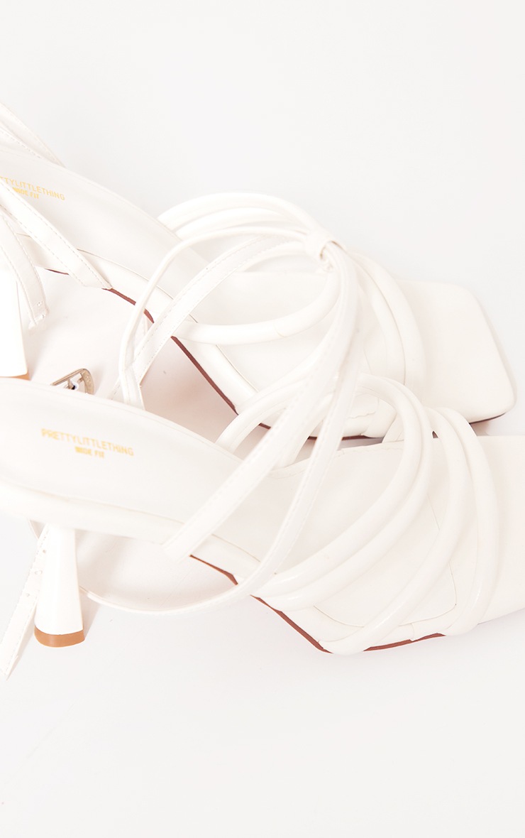 White Wide Fit Padded Strappy Mid Heeled Sandals | Footwear | PLT