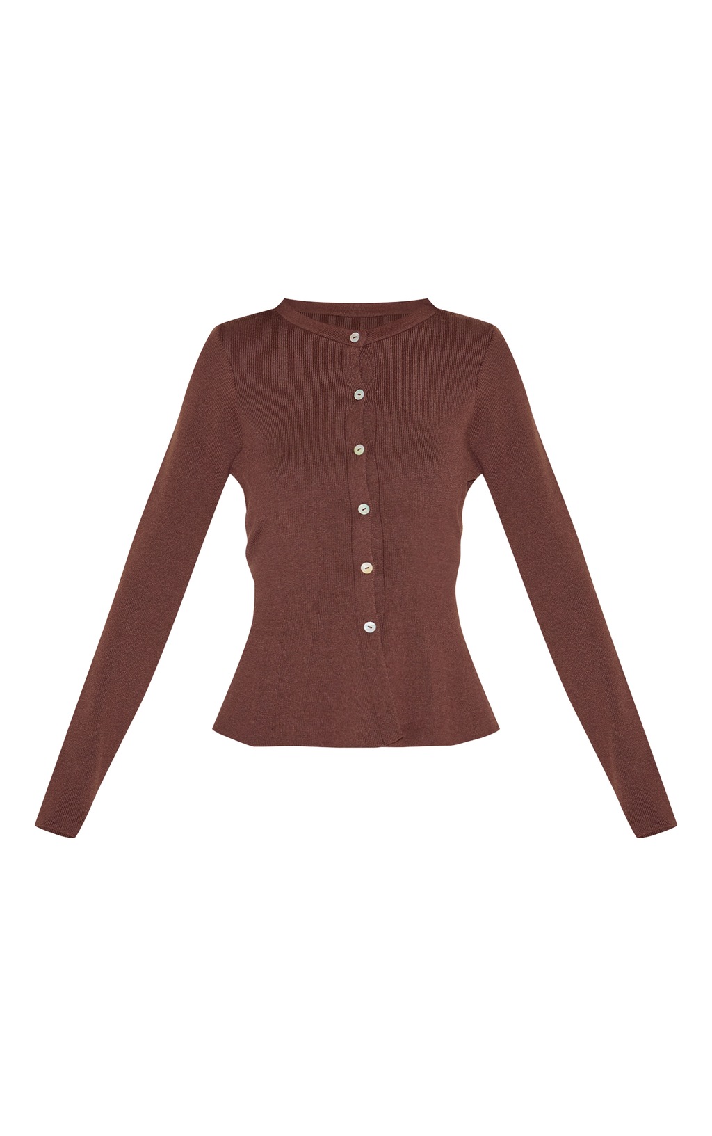 Mocha Compact Knit Peplum Cardigan | Knitwear | PrettyLittleThing USA