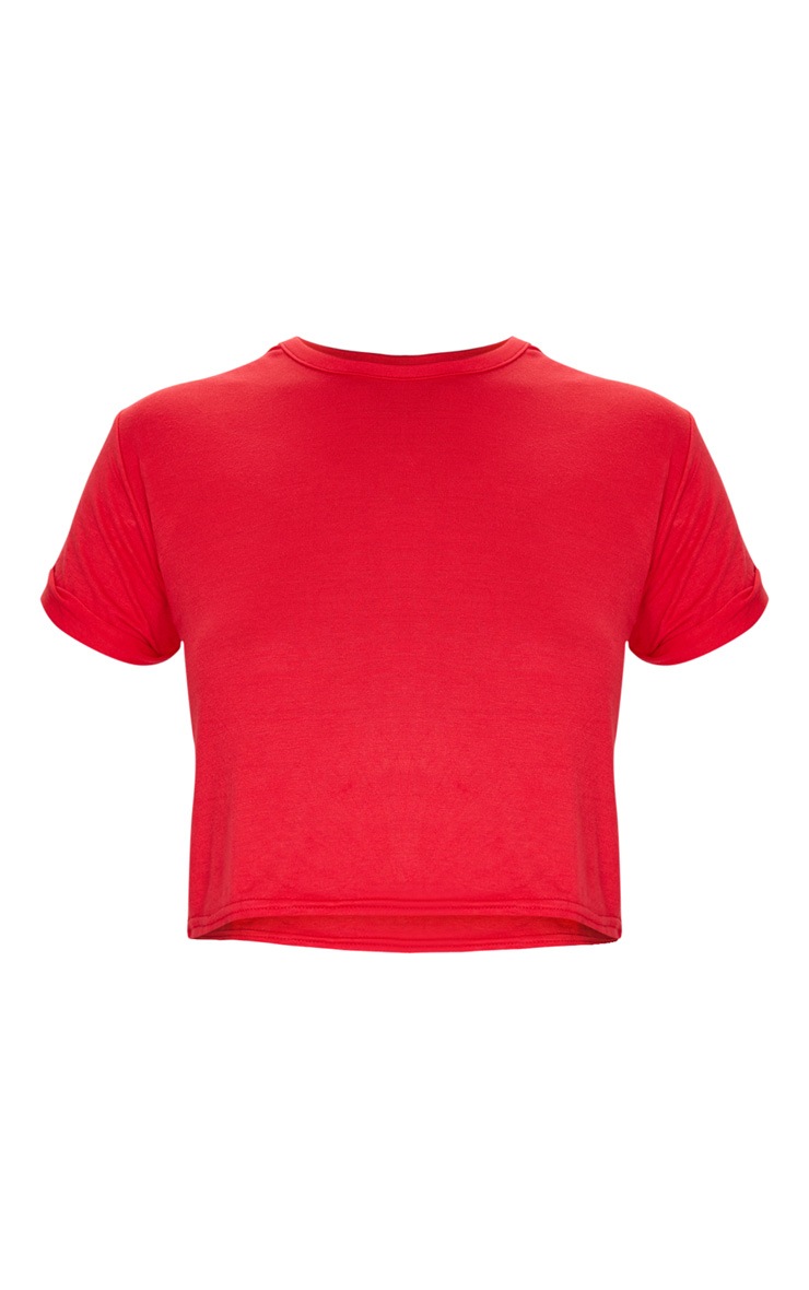 Basic Red Roll Sleeve Crop T Shirt | Tops | PLT