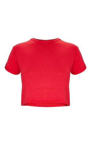 Basic Red Roll Sleeve Crop T Shirt | Tops | PLT