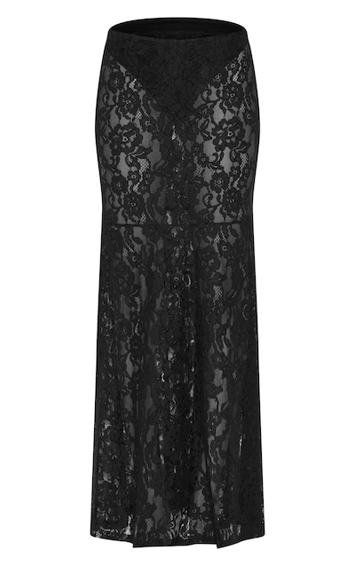Black Floral Lace Sheer Maxi Skirt | Bottoms | PLT