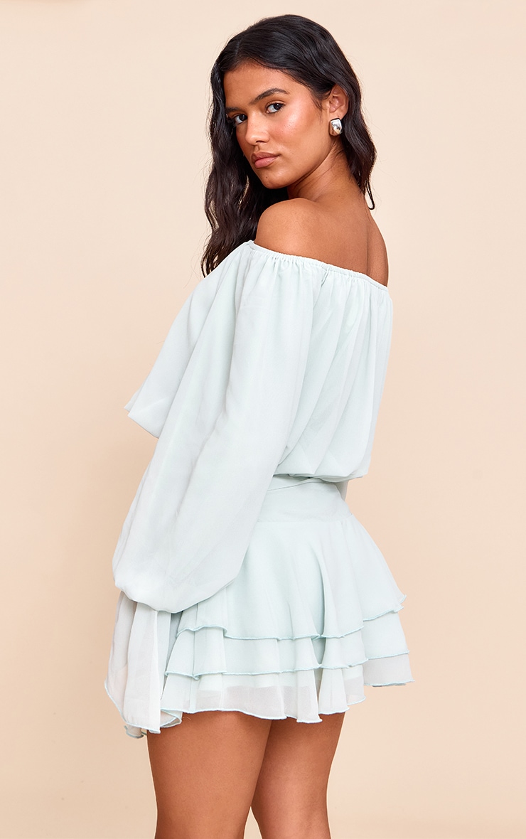 Sage Chiffon Bardot Balloon Sleeve Top | Co-ords | PLT