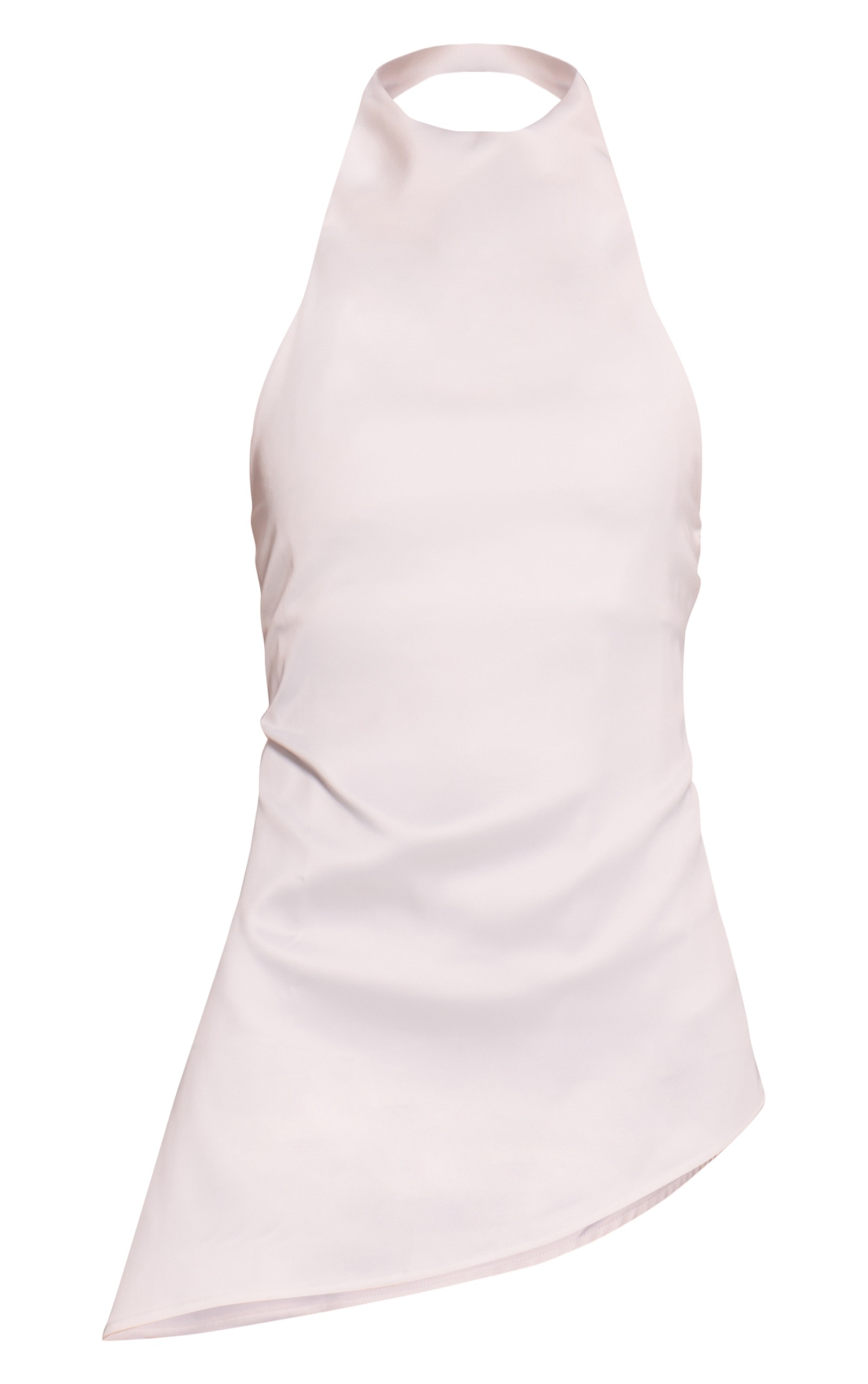 Cream Satin High Neck Scoop Back Drape Top | Tops | PLT