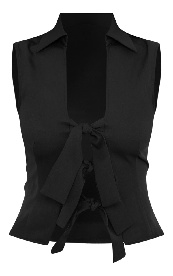 Black Woven Bow Tie Front Sleeveless Waistcoat | Co-ords | PLT