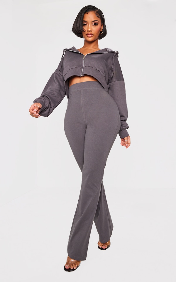 Shape Charcoal Zip Front Long Sleeve Crop Hoodie | Shape | PLT