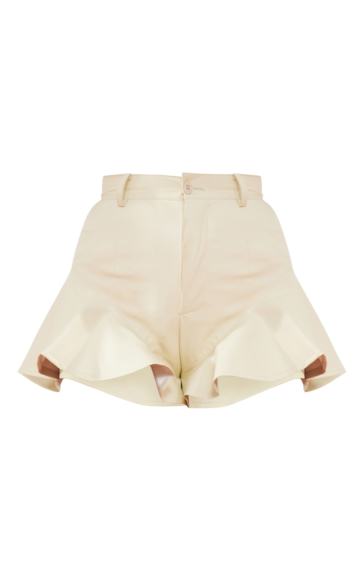 Cream Faux Leather Frill Hem Shorts | Bottoms | PrettyLittleThing IE
