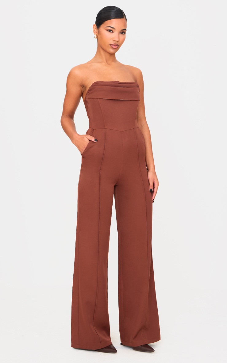 Chocolate Bandeau Cowl Neck Pocket Jumpsuit | Jumpsuits & Playsuits ...