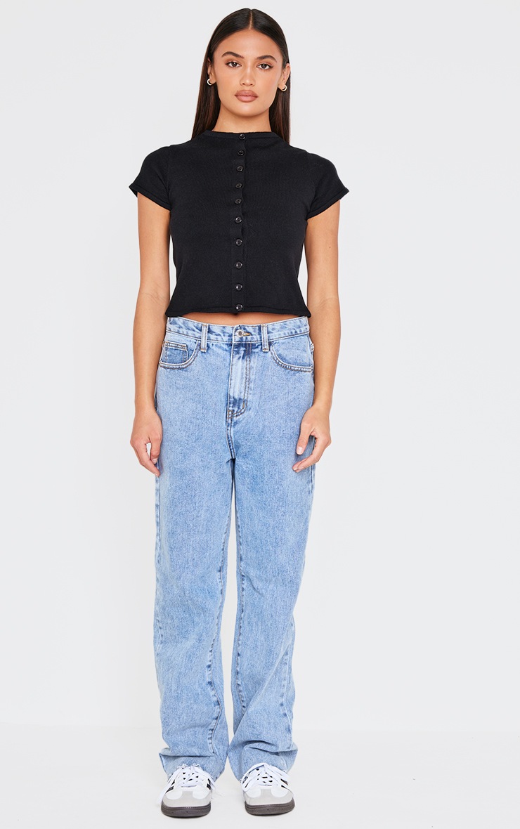 Black Soft Knit Button Up Basic Top | Knitwear | PrettyLittleThing USA