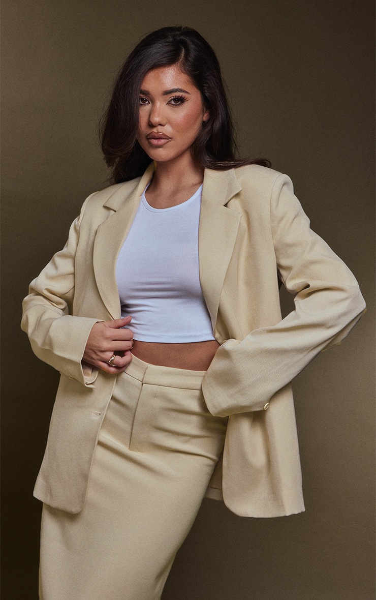 Stone Woven Oversized Boxy Blazer | Co-Ords | PrettyLittleThing QA