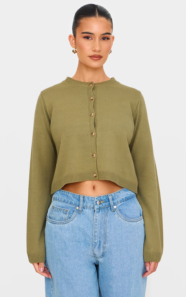 Olive Basic Button Up Knit Cardigan | Knitwear | PrettyLittleThing QA