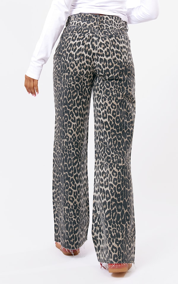 Brown Leopard Print Denim Wide Leg Denim Jean | Denim ...
